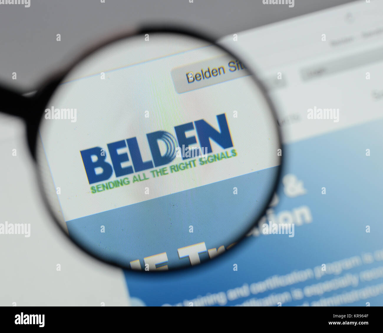 Milan, Italy - August 10, 2017: Belden logo on the website homepage ...