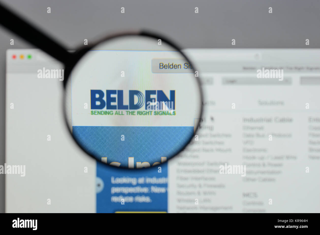 Milan, Italy - August 10, 2017: Belden logo on the website homepage ...