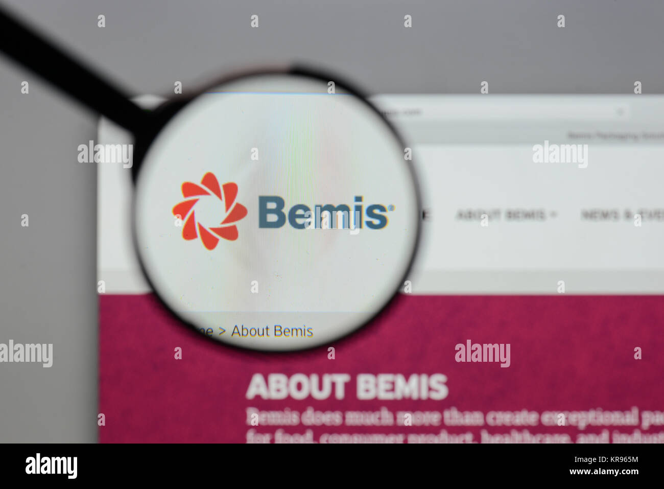 Milan, Italy - August 10, 2017: Bemis logo on the website homepage ...