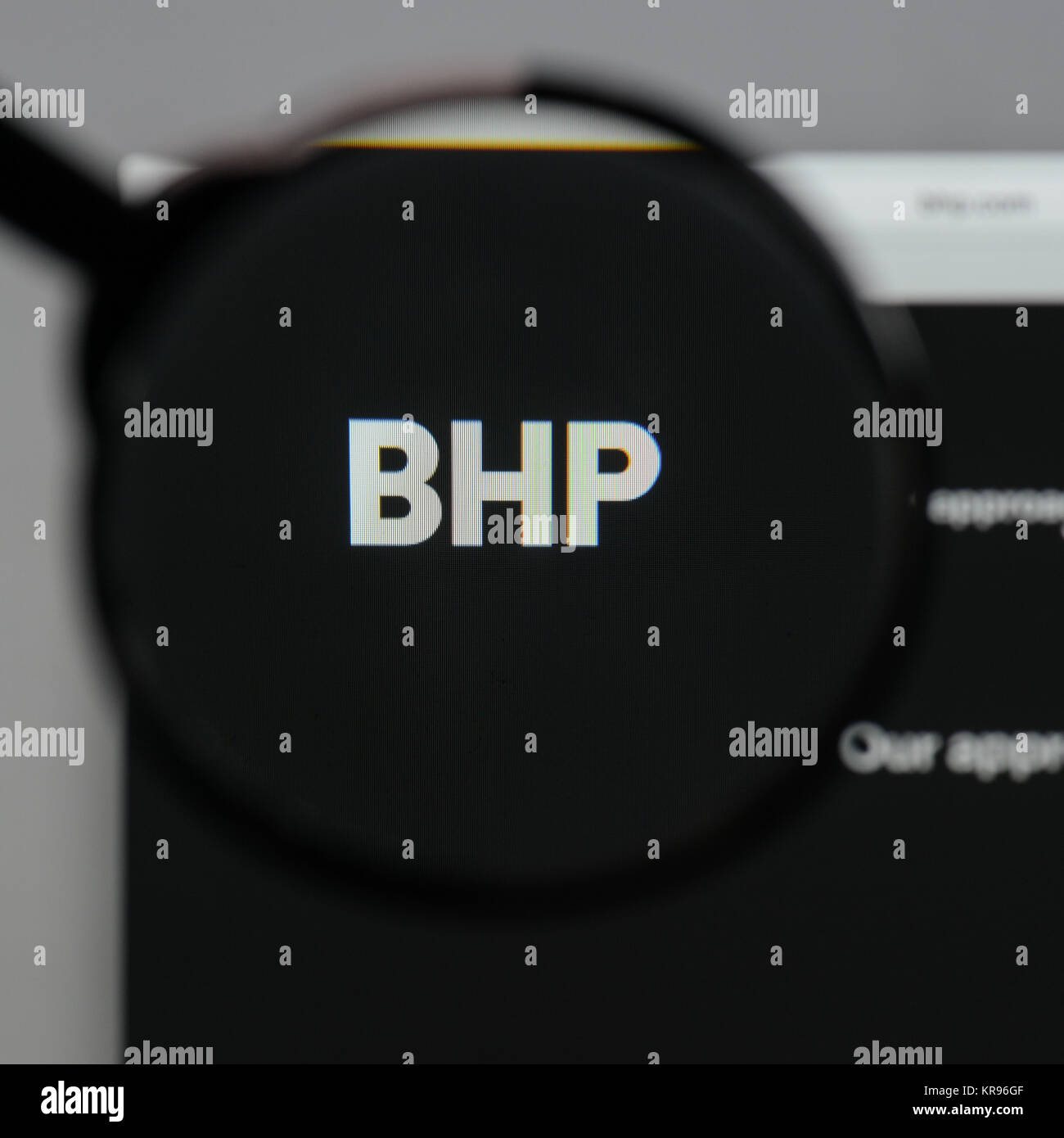 Milan, Italy - August 10, 2017: BHP Billiton logo on the website ...