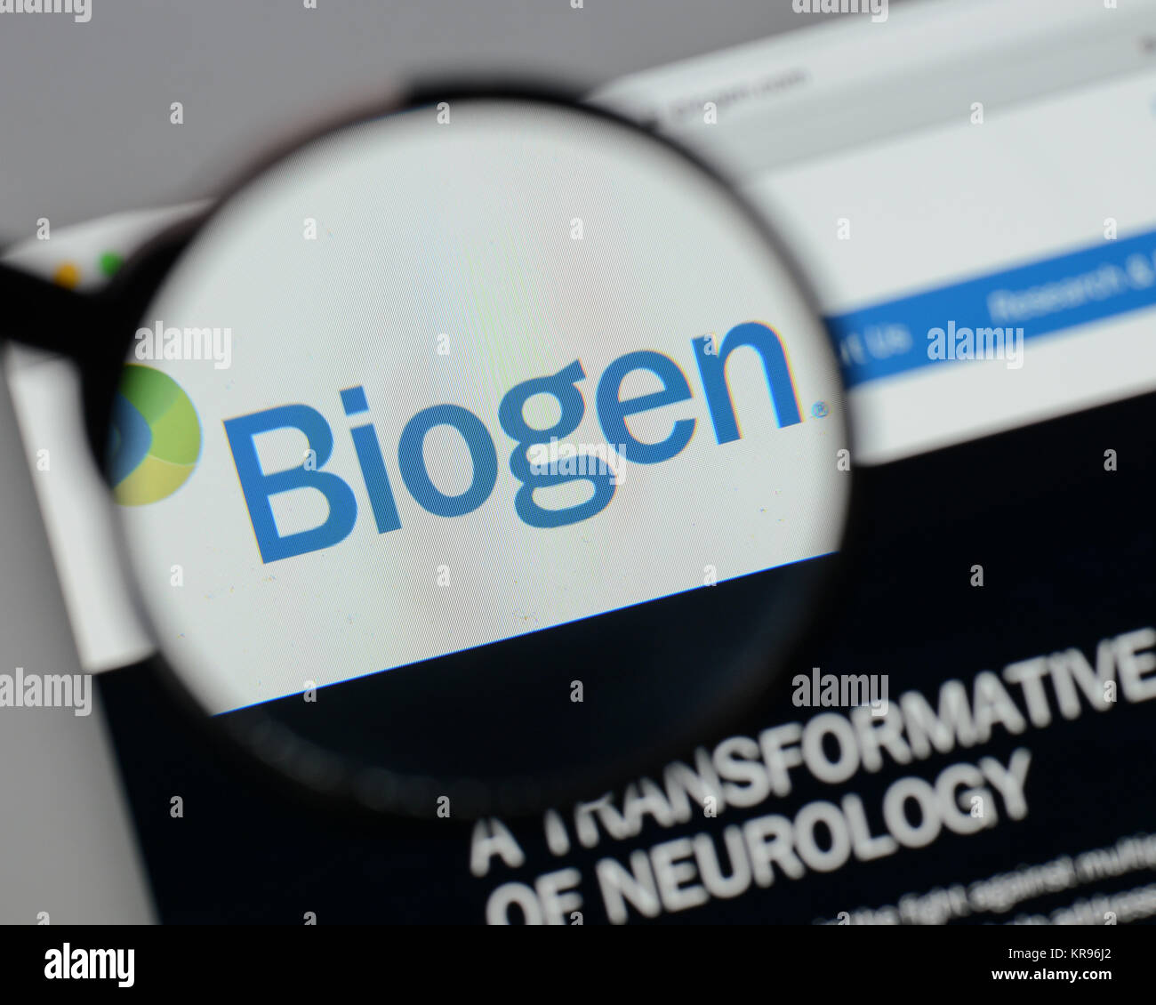 Milan, Italy - August 10, 2017: Biogen logo on the website homepage ...
