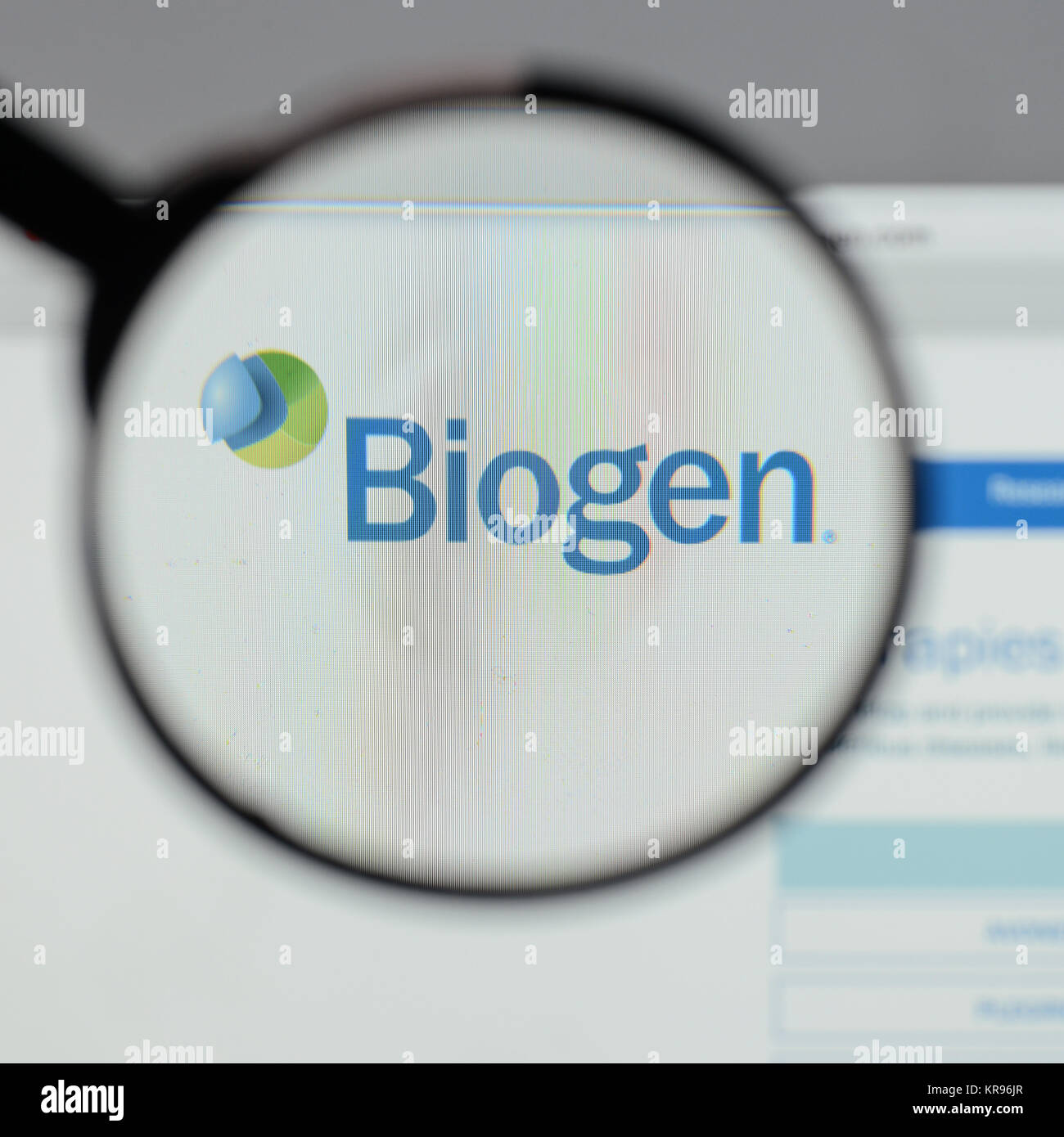 Milan, Italy - August 10, 2017: Biogen logo on the website homepage ...