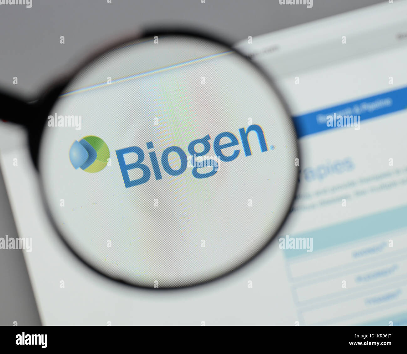 Milan, Italy - August 10, 2017: Biogen logo on the website homepage ...