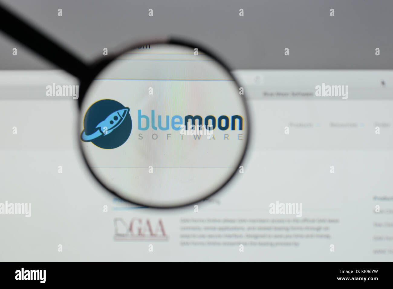 Milan, Italy - August 10, 2017: Bluemoon logo on the website homepage ...