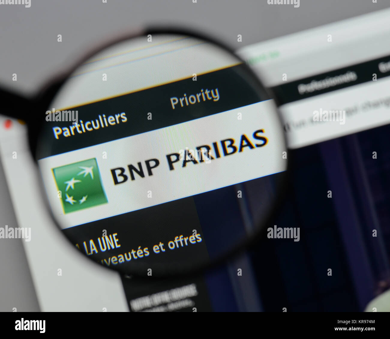 Milan, Italy - August 10, 2017: BNP Paribas logo on the website ...