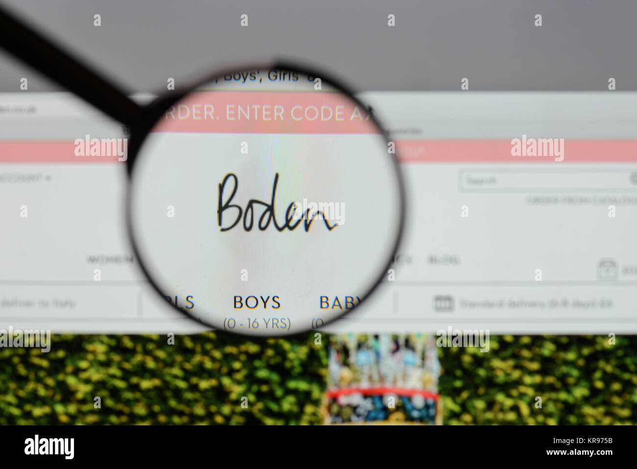 Milan, Italy - August 10, 2017: Boden logo on the website homepage ...