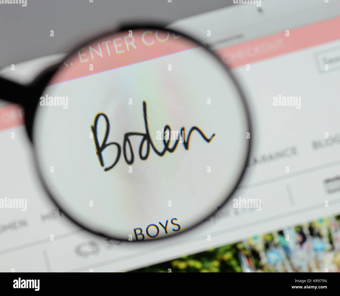 Milan, Italy - August 10, 2017: Boden logo on the website homepage ...