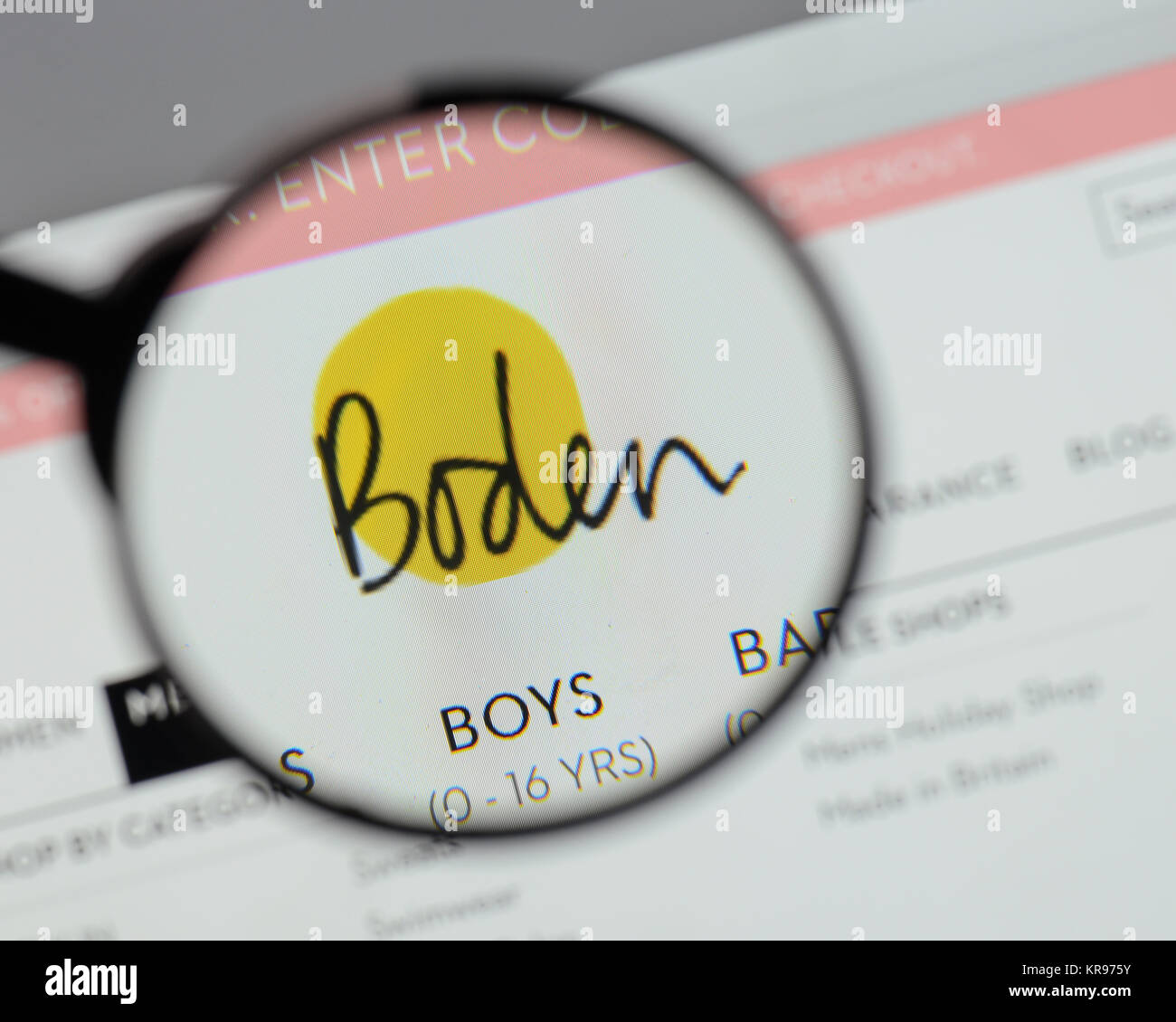 Milan, Italy - August 10, 2017: Boden logo on the website homepage ...