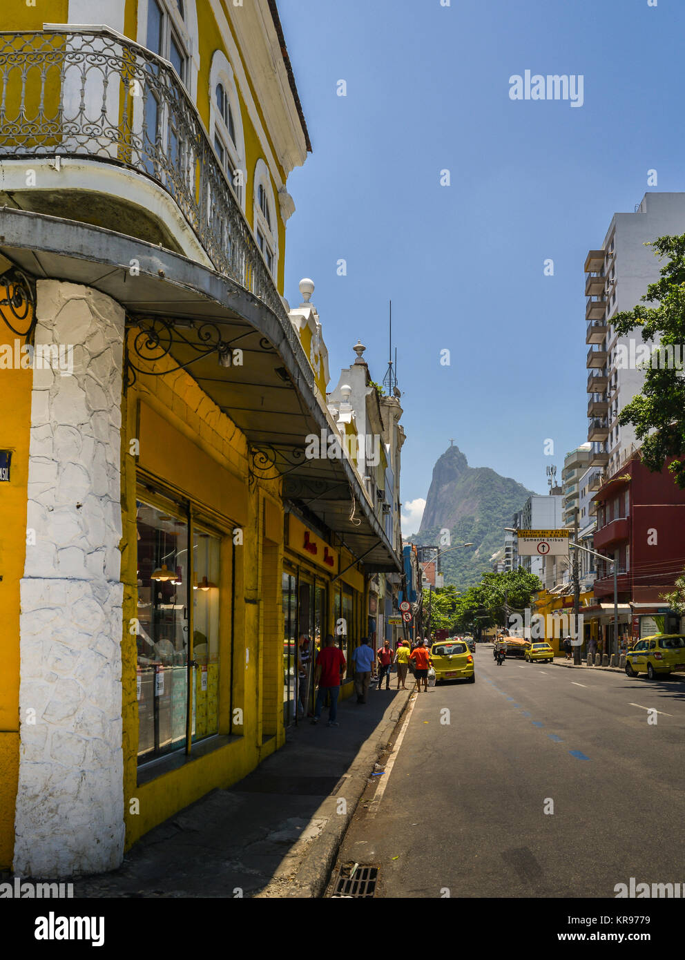 Street corner in Rio de Janeiro, Brazil where colonial style buildings ...