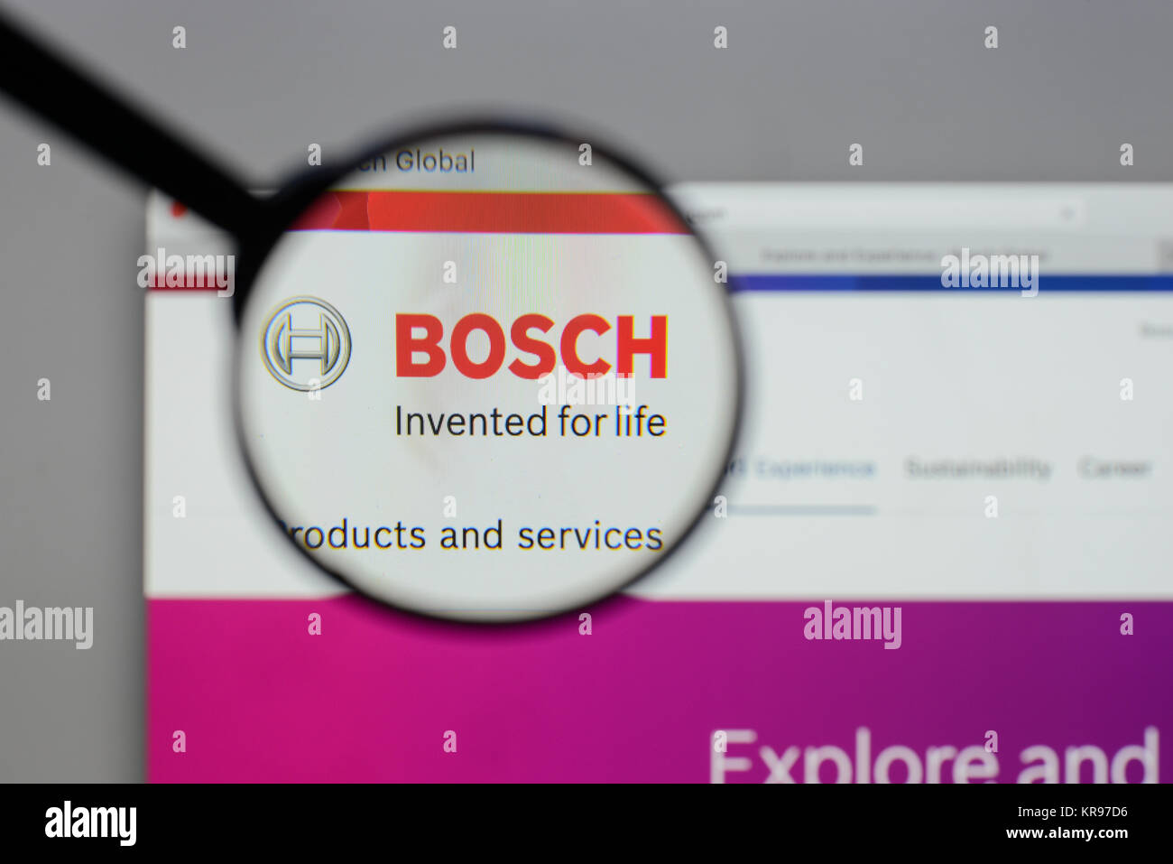 Milan, Italy - August 10, 2017: Bosch logo on the website homepage ...