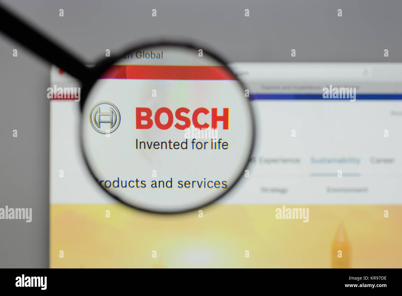Milan, Italy - August 10, 2017: Bosch logo on the website homepage ...