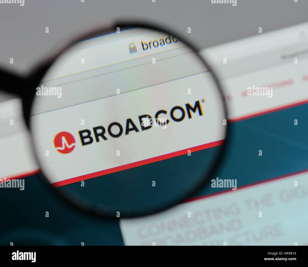 Milan, Italy - August 10, 2017: Broadcom logo on the website homepage ...