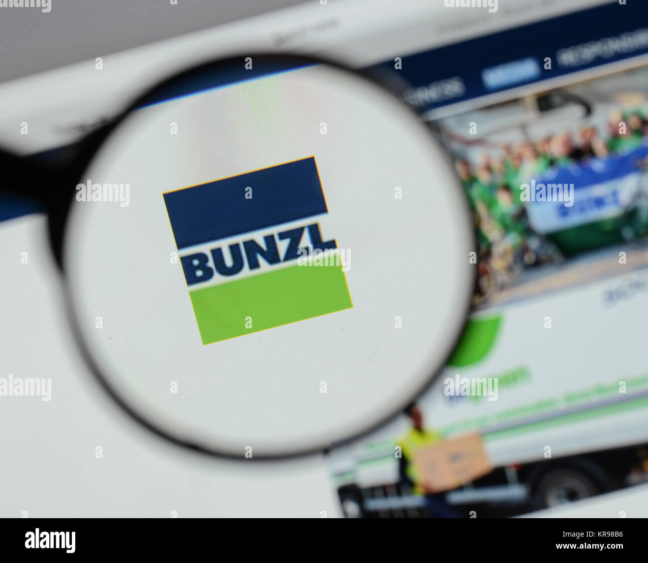 Milan, Italy - August 10, 2017: Bunzl logo on the website homepage ...