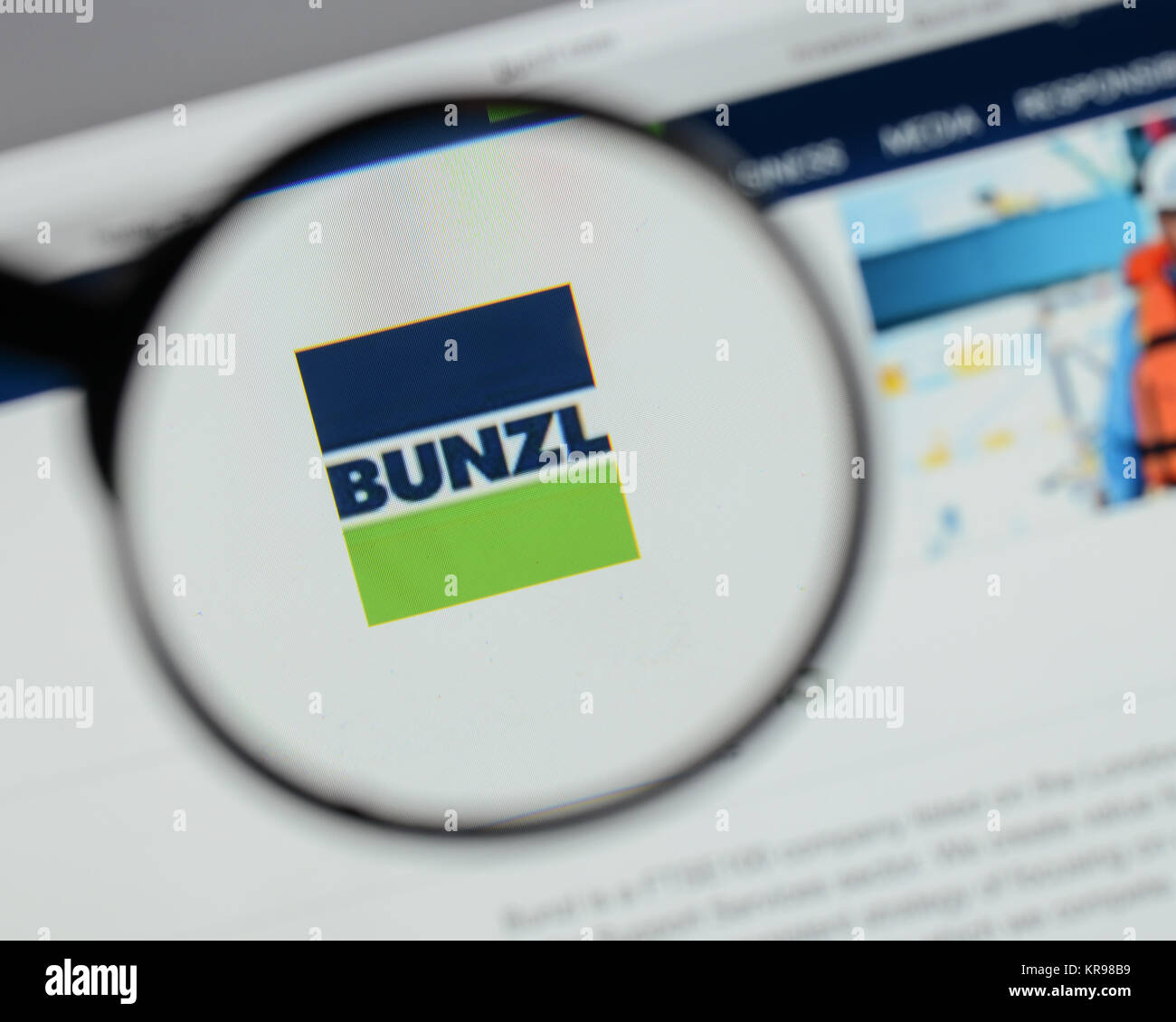 Milan, Italy - August 10, 2017: Bunzl logo on the website homepage ...