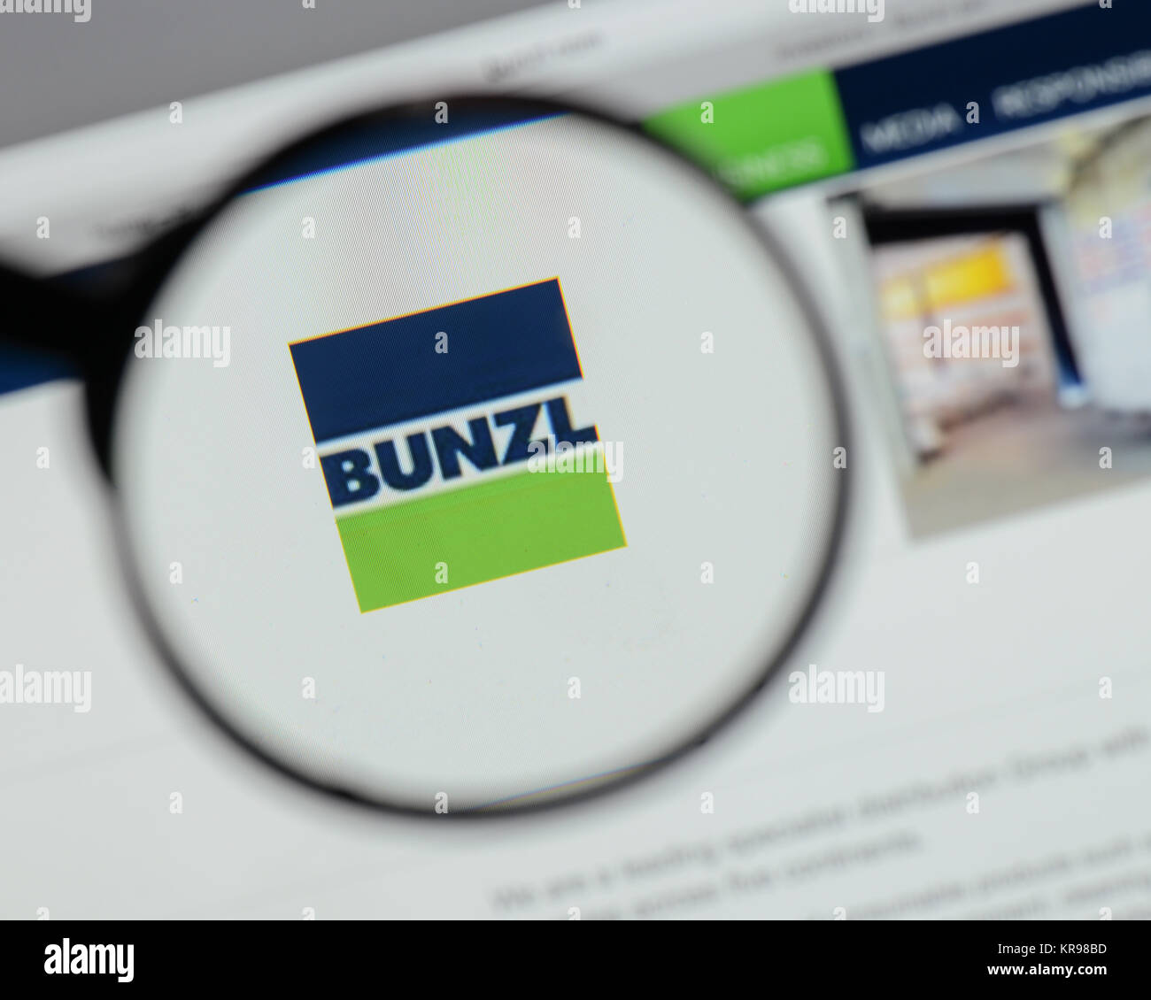 Milan, Italy - August 10, 2017: Bunzl logo on the website homepage ...