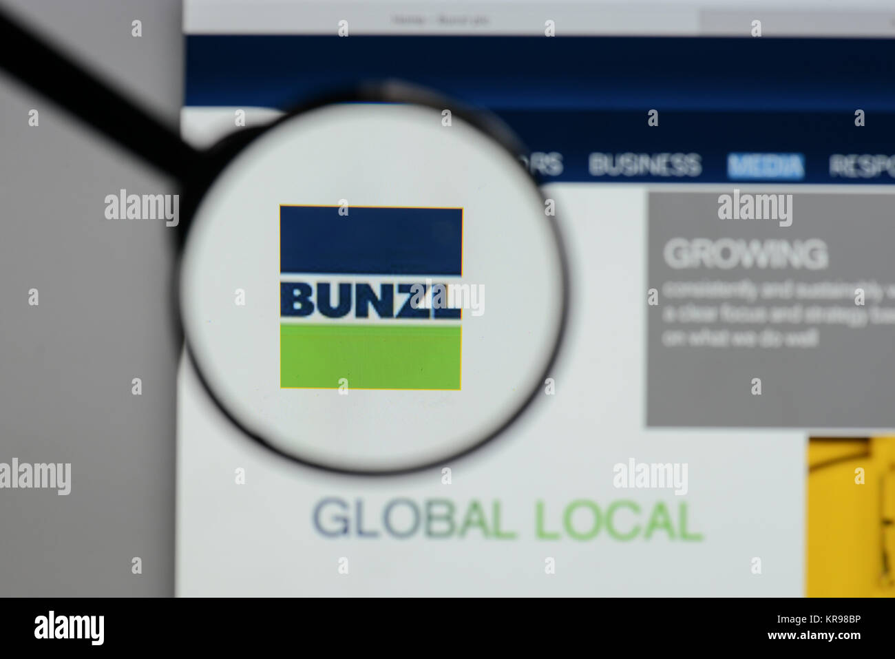 Milan, Italy - August 10, 2017: Bunzl logo on the website homepage ...