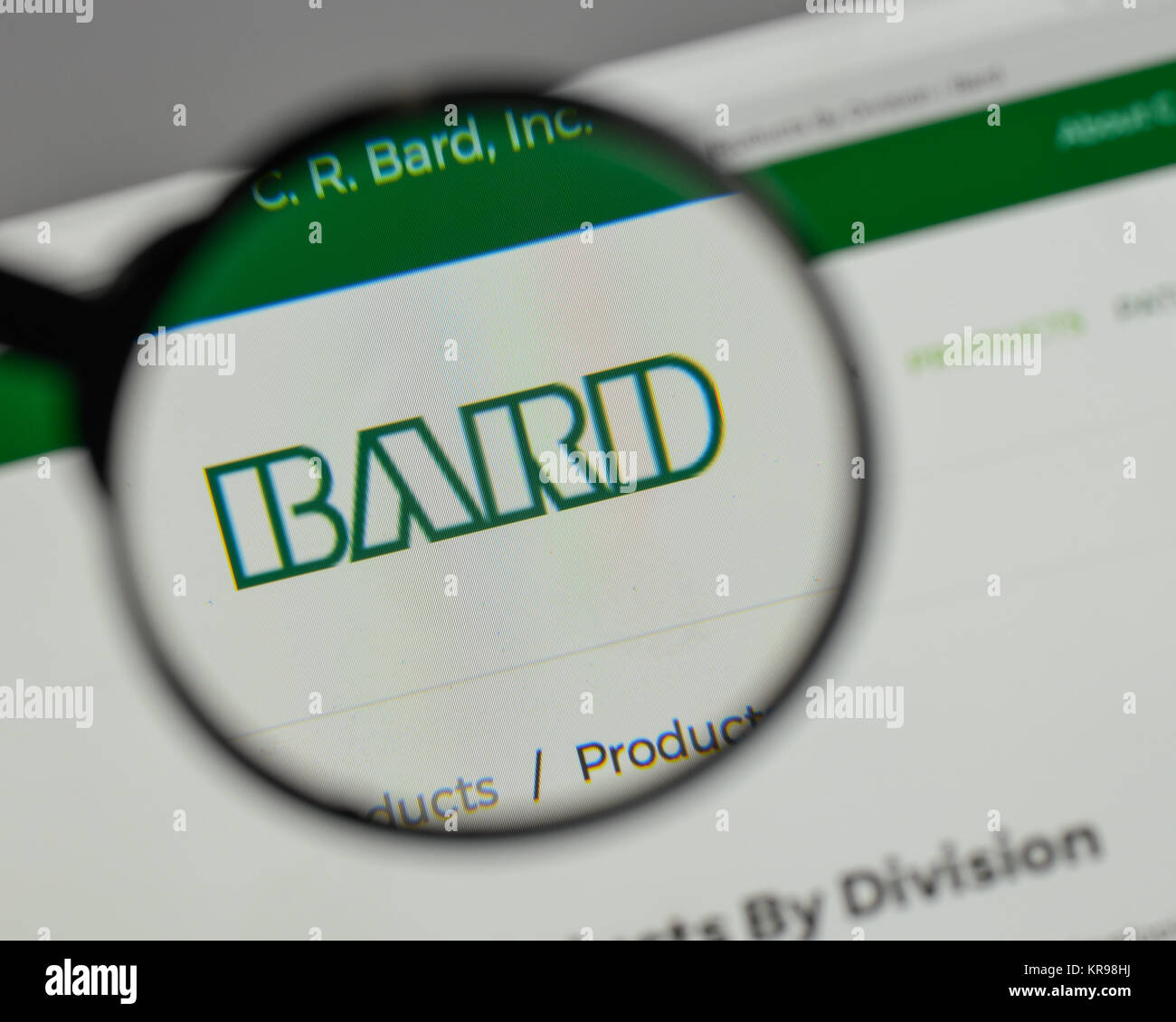 Milan, Italy - August 10, 2017: C.R. Bard logo on the website homepage ...
