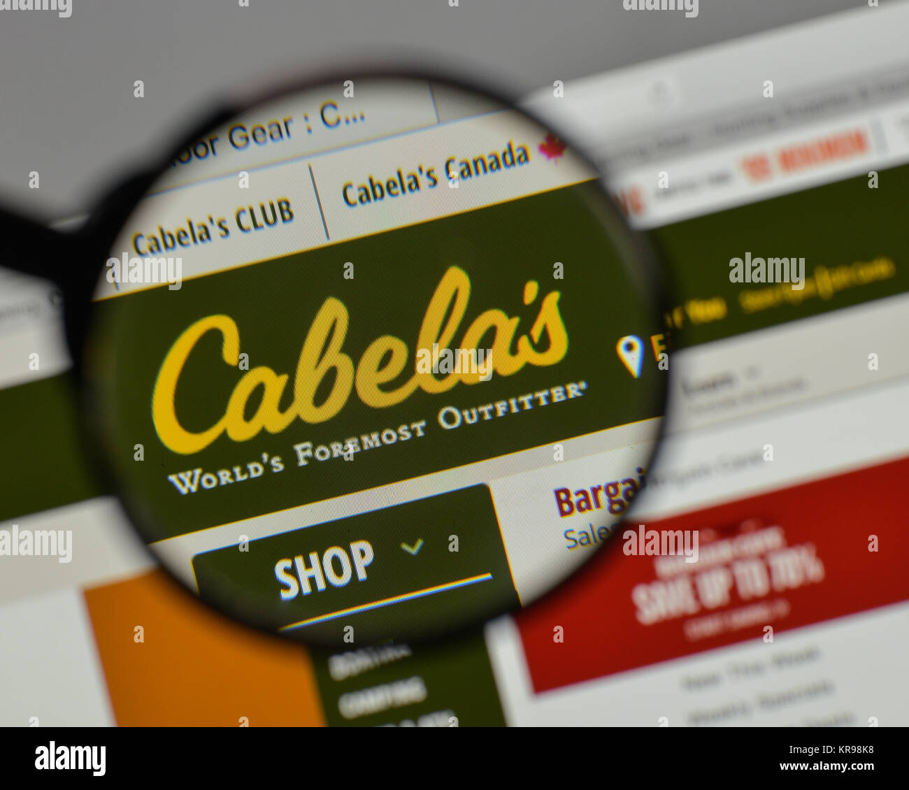 Milan, Italy - August 10, 2017: Cabela's logo on the website homepage ...