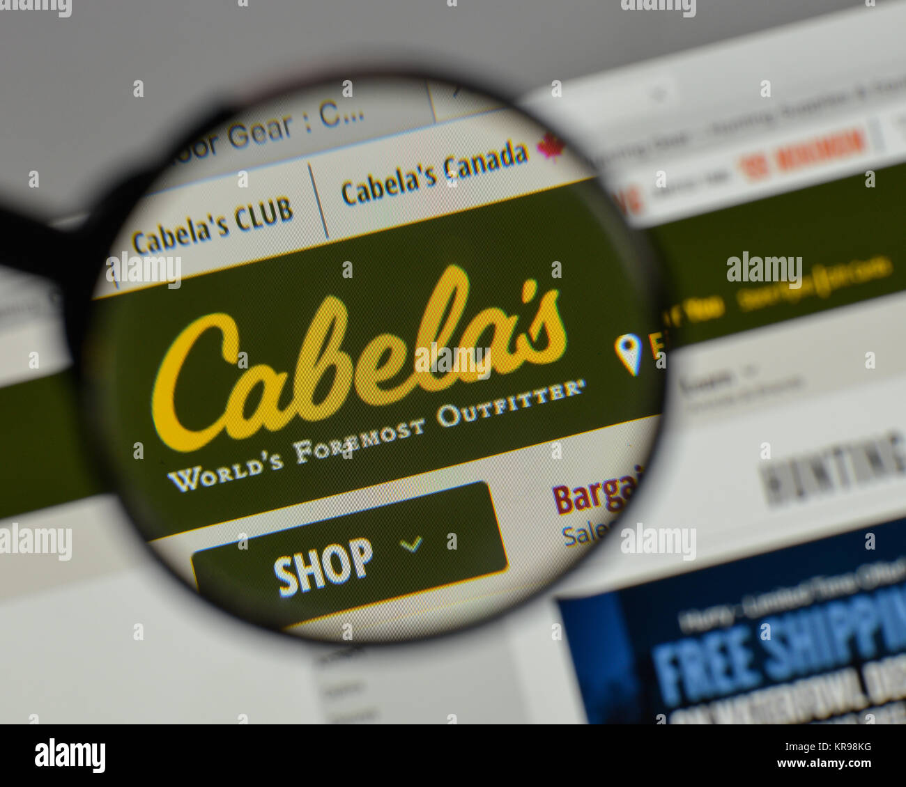 Milan, Italy - August 10, 2017: Cabela's logo on the website homepage ...