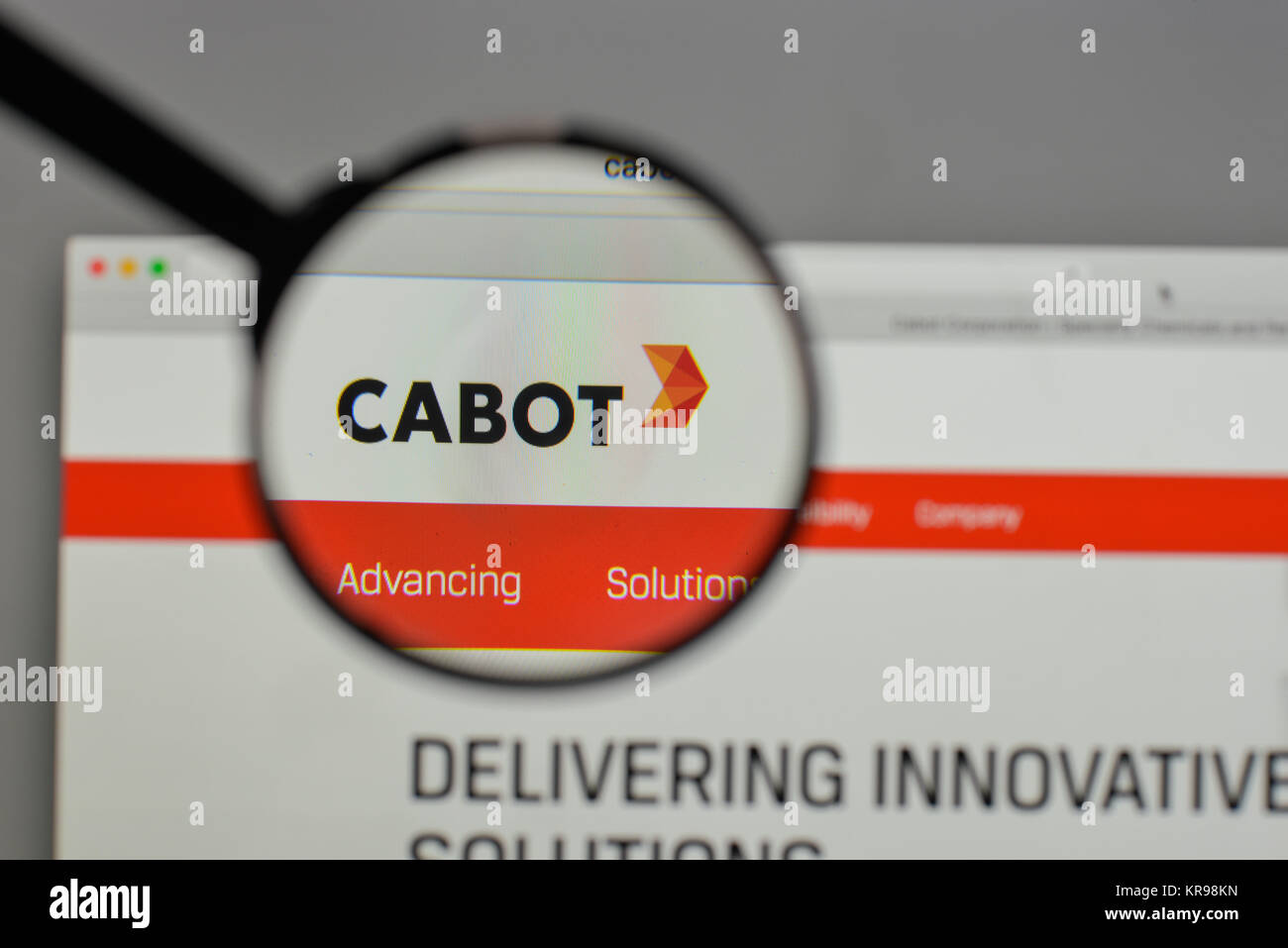 Milan, Italy - August 10, 2017: Cabot logo on the website homepage ...