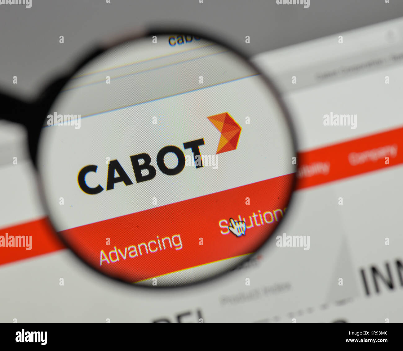 Milan, Italy - August 10, 2017: Cabot logo on the website homepage ...