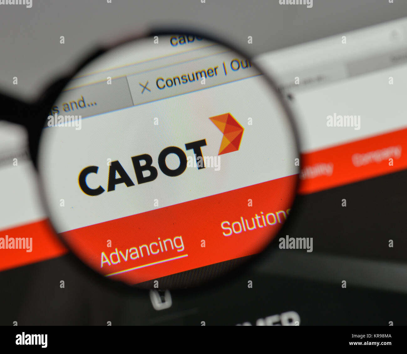 Milan, Italy - August 10, 2017: Cabot logo on the website homepage ...
