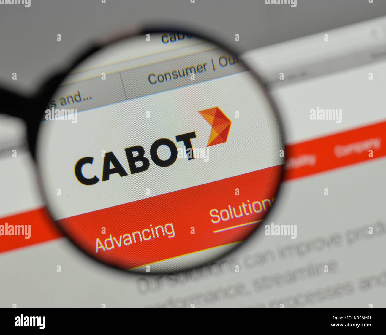 Milan, Italy - August 10, 2017: Cabot logo on the website homepage ...