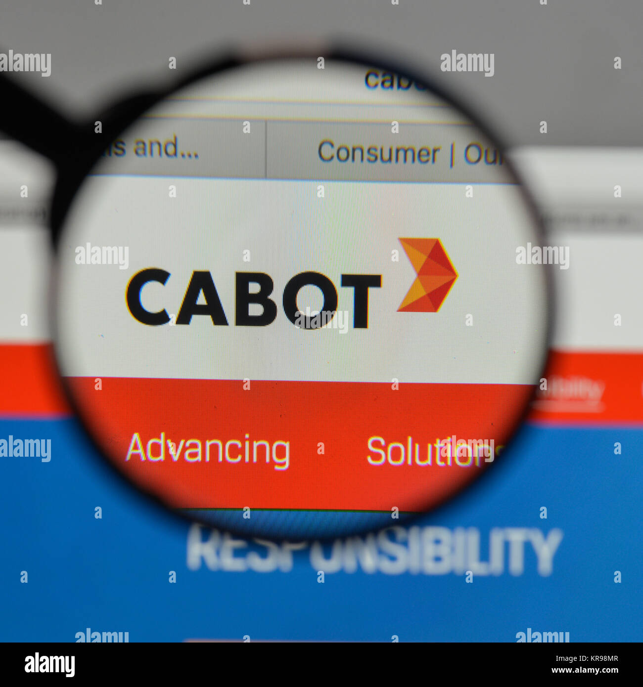 Milan, Italy - August 10, 2017: Cabot logo on the website homepage ...