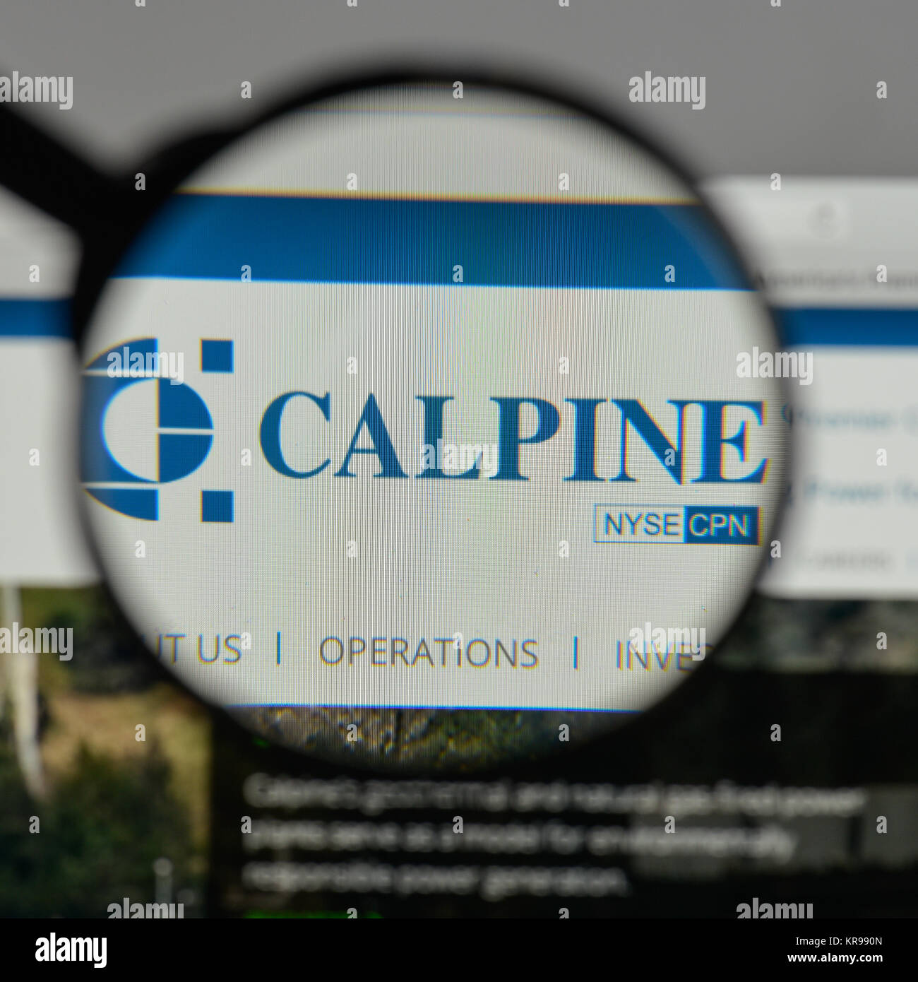Milan, Italy - August 10, 2017: Calpine logo on the website homepage ...