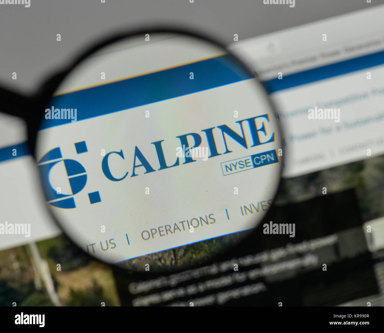Milan, Italy - August 10, 2017: Calpine logo on the website homepage ...
