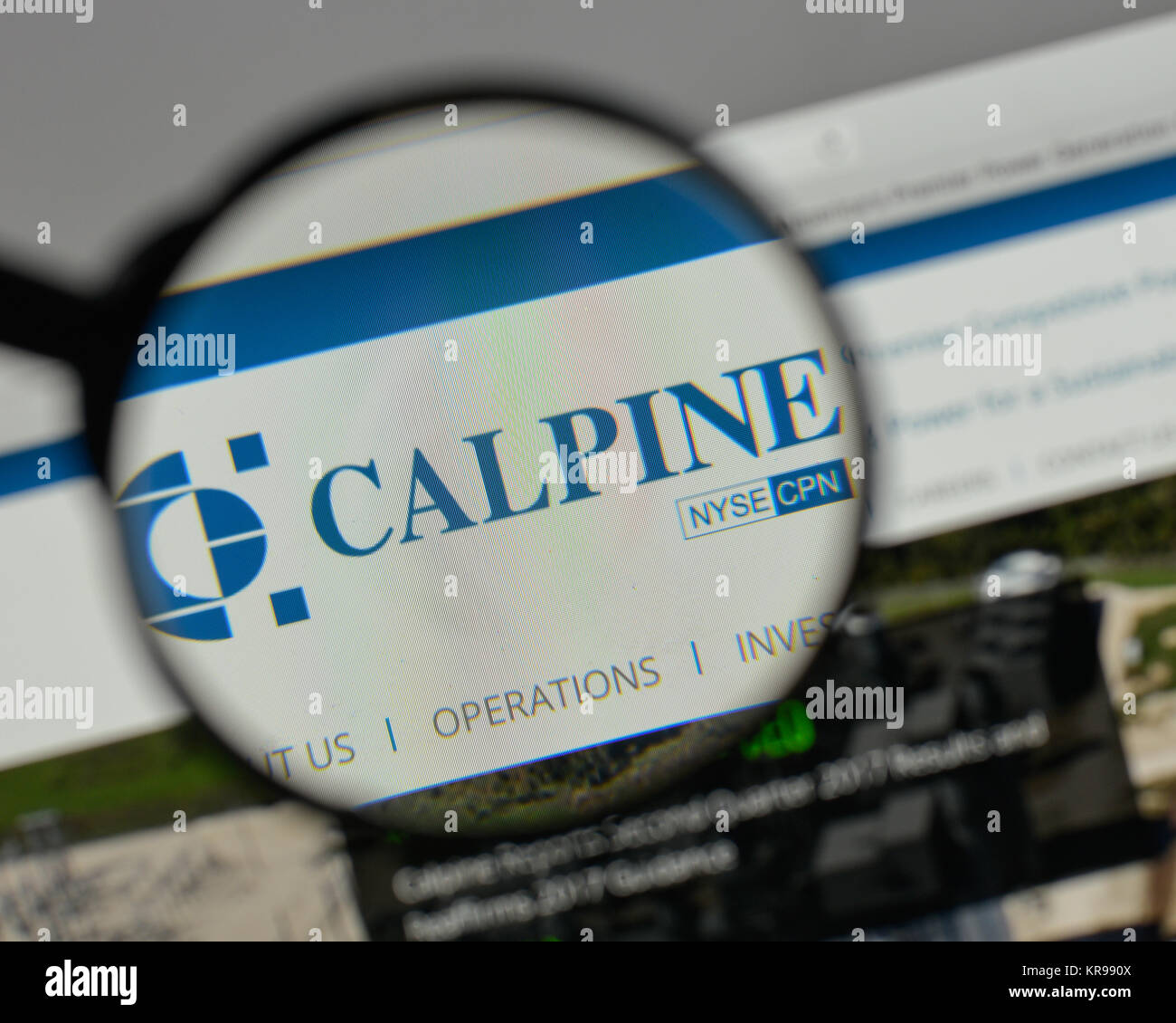 Milan, Italy - August 10, 2017: Calpine logo on the website homepage ...