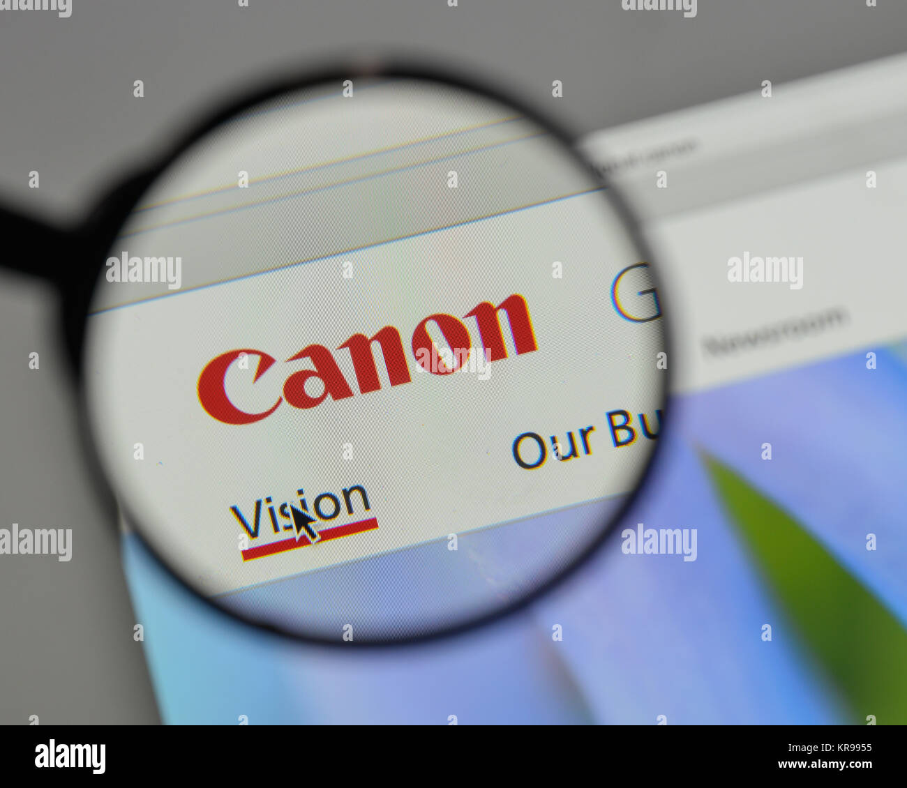 Milan, Italy - August 10, 2017: Canon logo on the website homepage ...