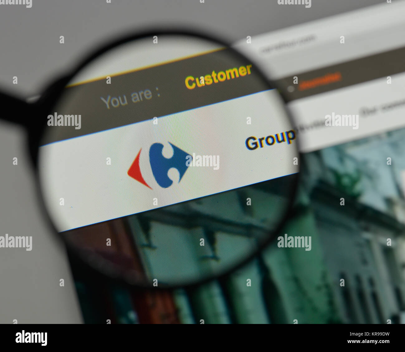 Milan, Italy - August 10, 2017: Carrefour logo on the website homepage ...