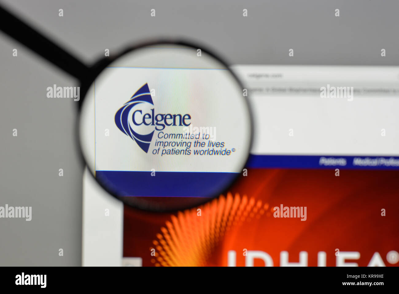 Milan, Italy - August 10, 2017: Celgene logo on the website homepage ...