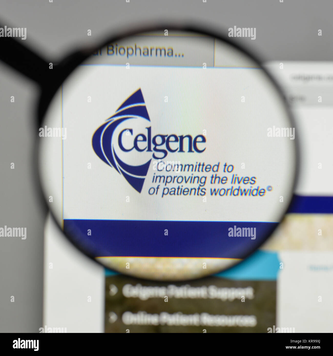 Milan, Italy - August 10, 2017: Celgene logo on the website homepage ...