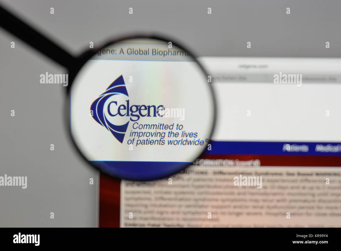Milan, Italy - August 10, 2017: Celgene logo on the website homepage ...