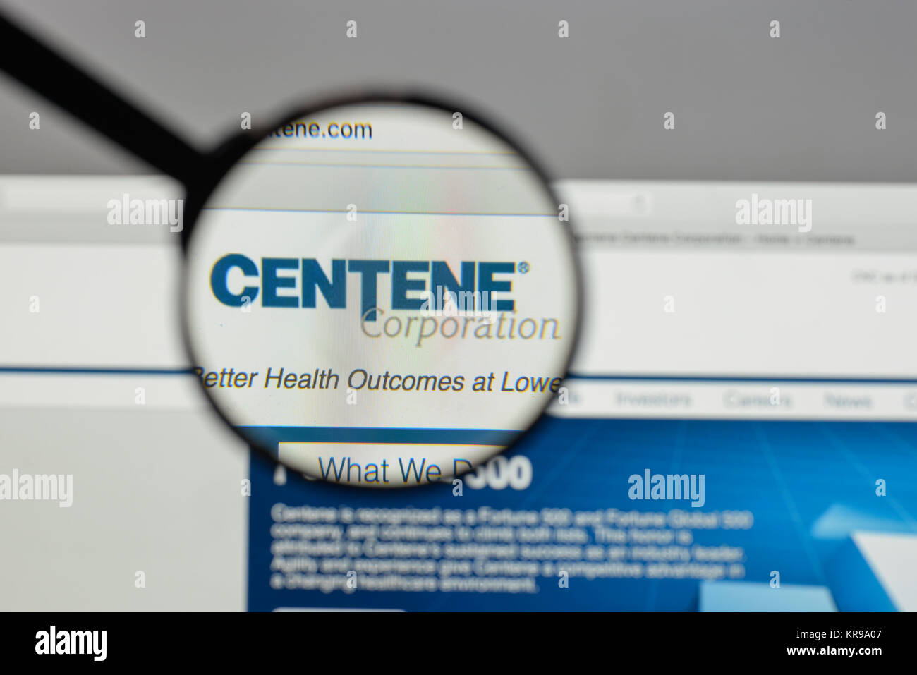 Milan, Italy - August 10, 2017: Centene logo on the website homepage ...