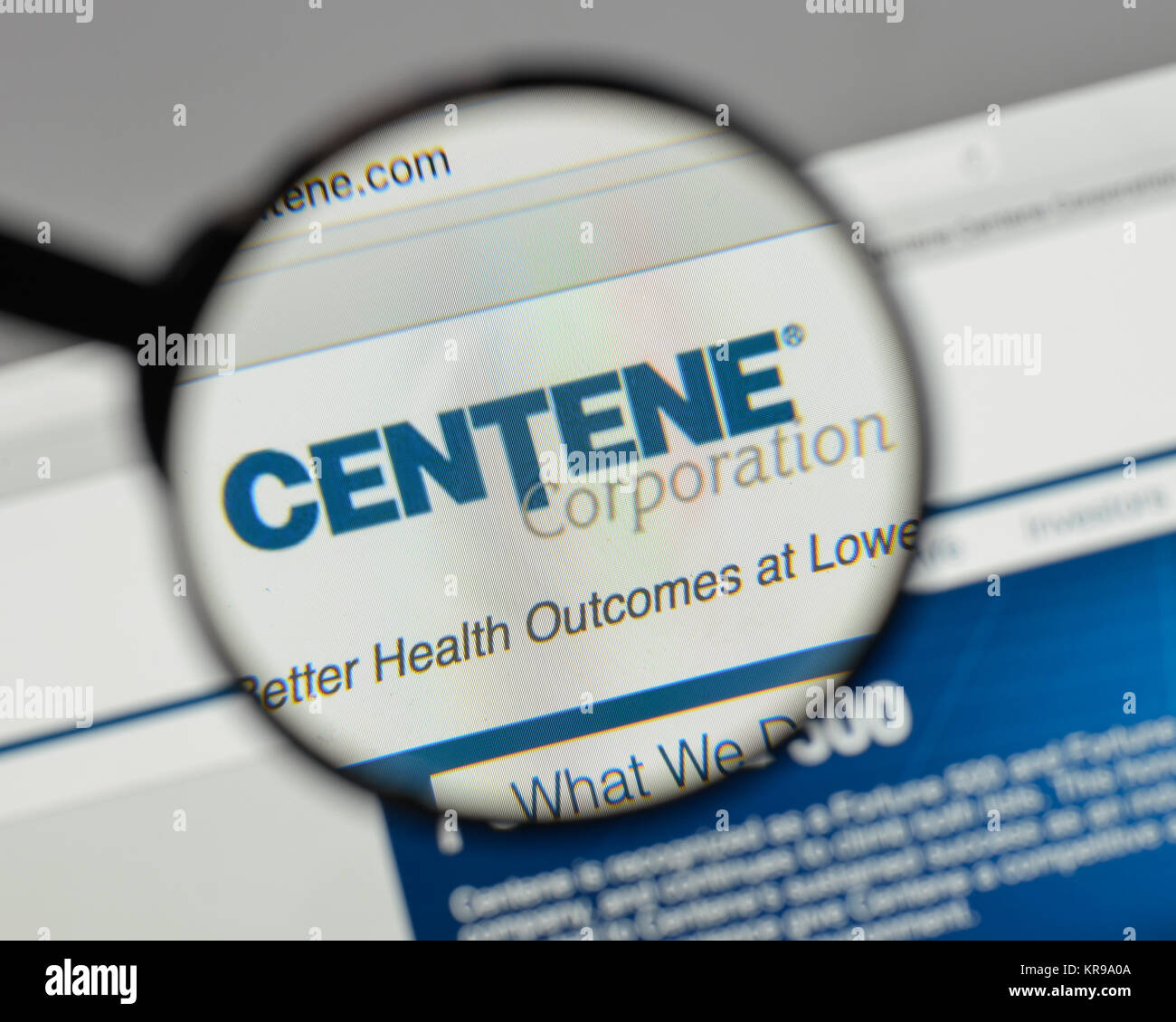 Milan, Italy - August 10, 2017: Centene logo on the website homepage ...