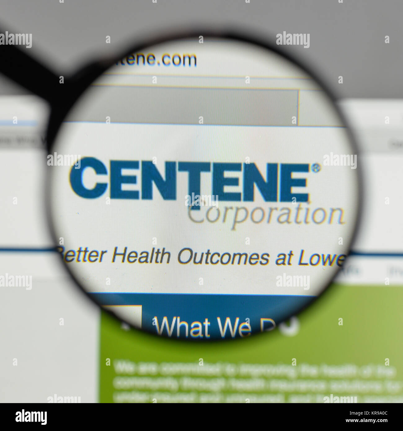 Milan, Italy - August 10, 2017: Centene logo on the website homepage ...