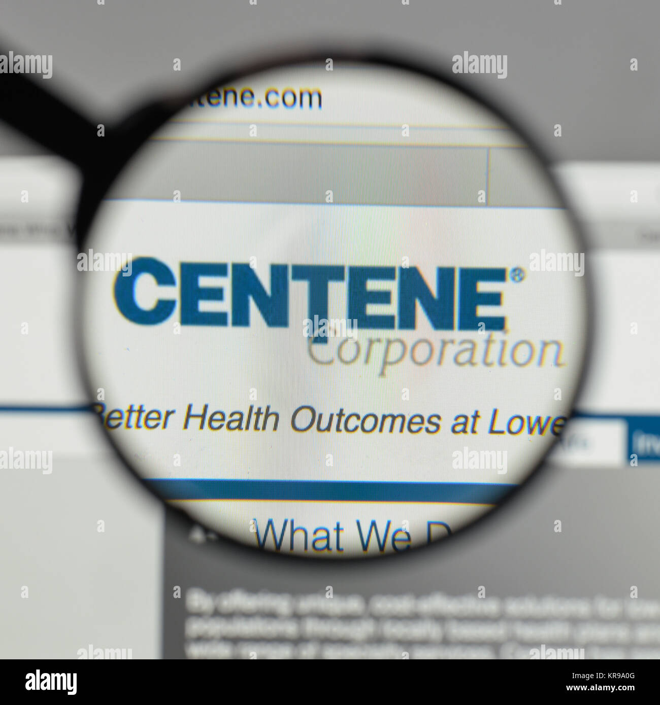 Milan, Italy - August 10, 2017: Centene logo on the website homepage ...