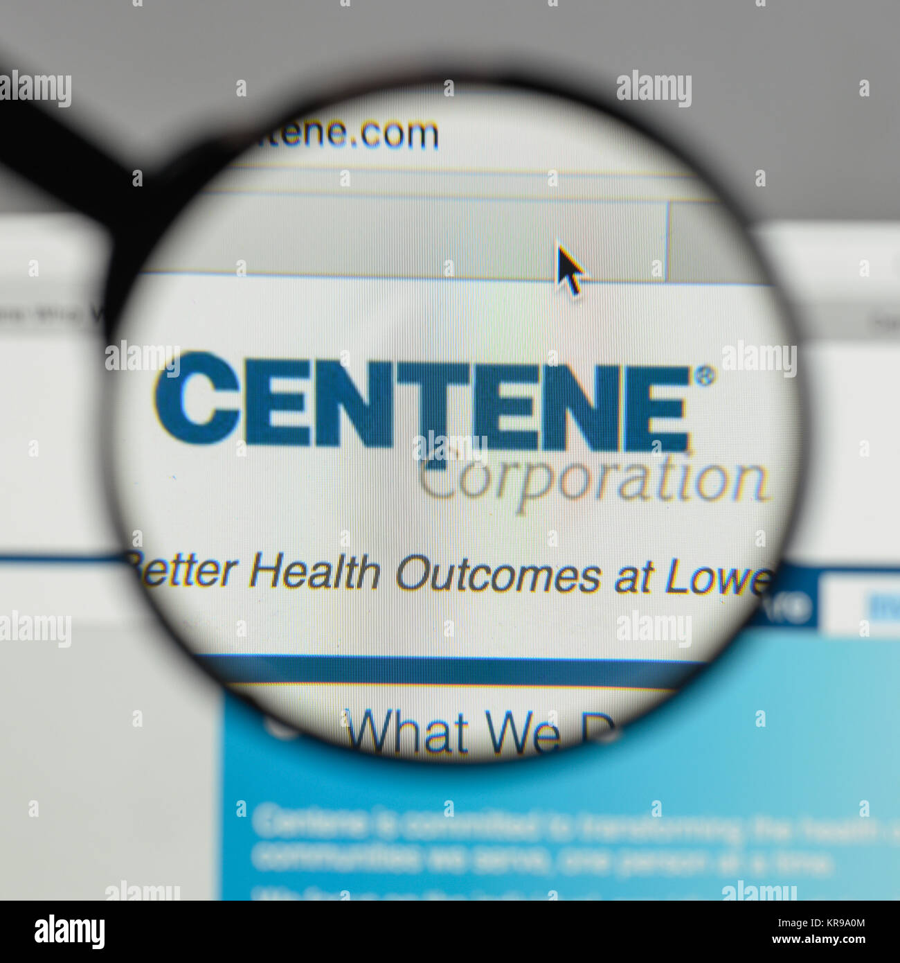 Milan, Italy - August 10, 2017: Centene logo on the website homepage ...