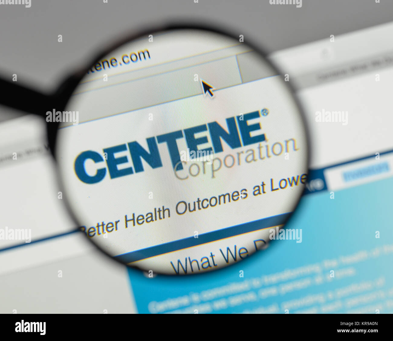 Milan, Italy - August 10, 2017: Centene logo on the website homepage ...