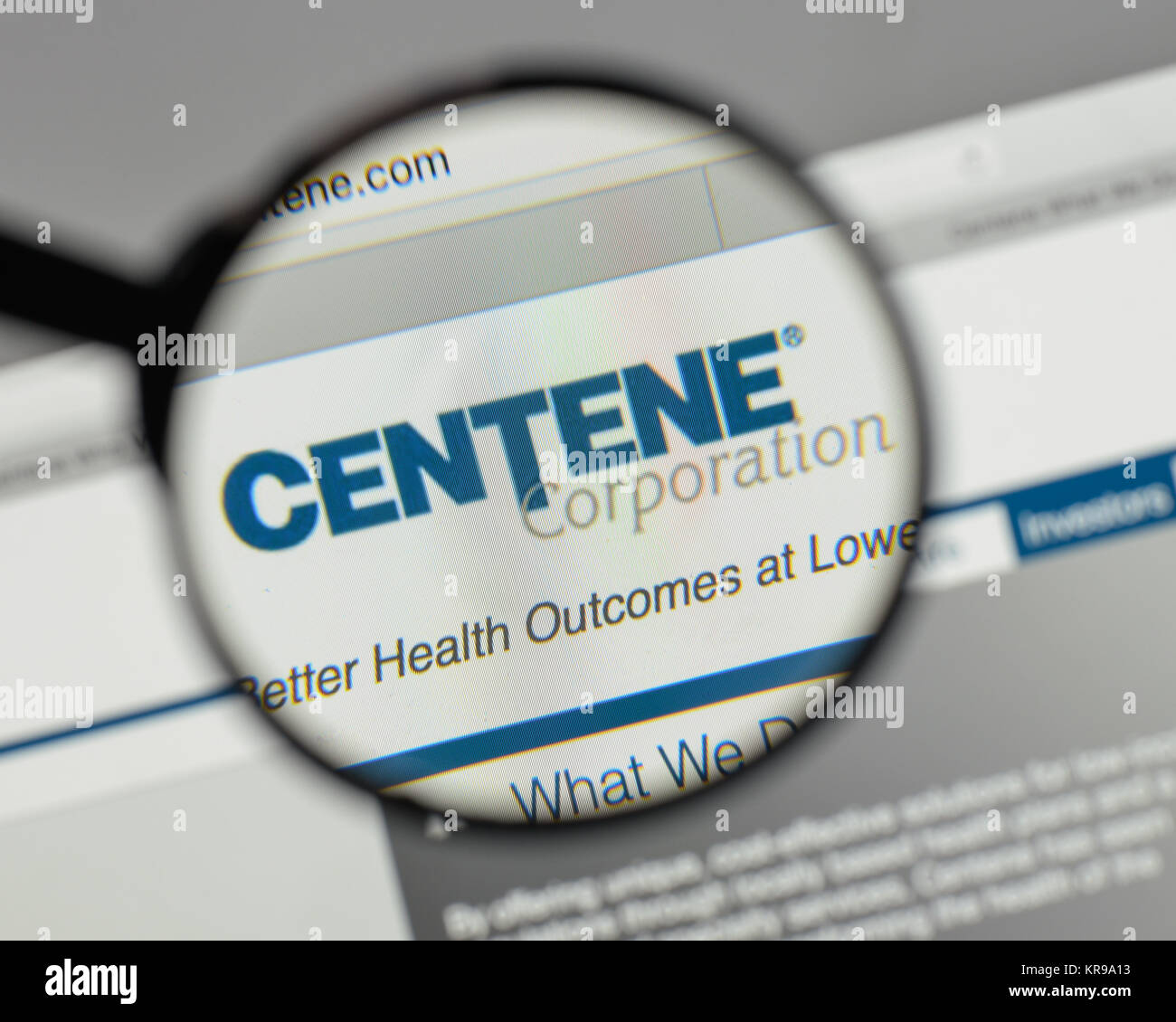 Milan, Italy - August 10, 2017: Centene logo on the website homepage ...