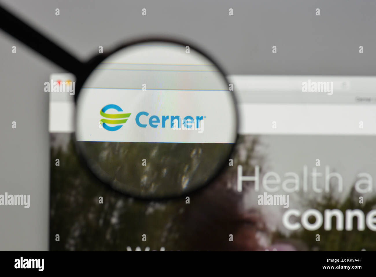 Milan, Italy - August 10, 2017: Cerner logo on the website homepage ...