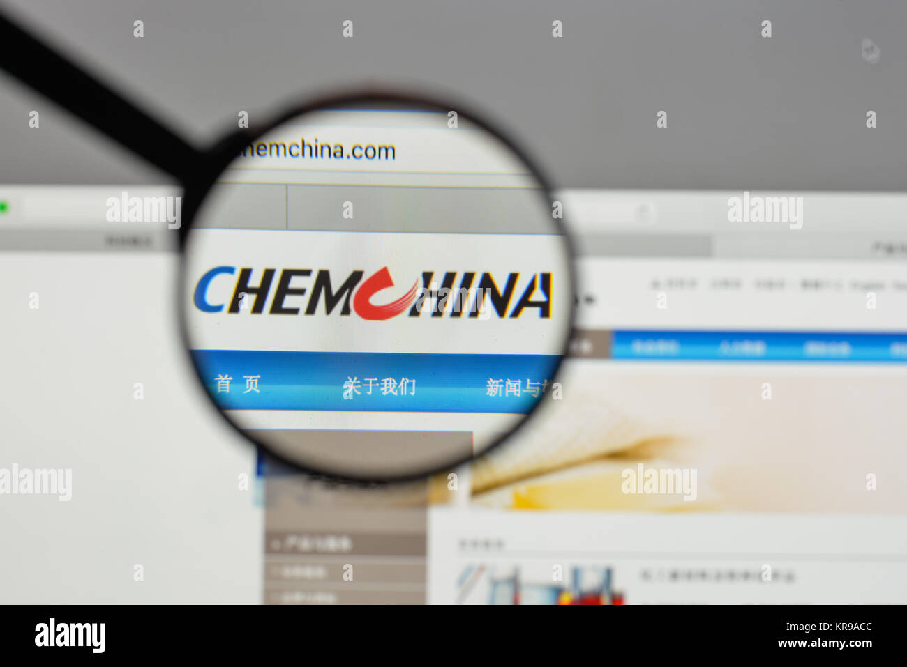 Milan, Italy - August 10, 2017: Chem China logo on the website homepage ...