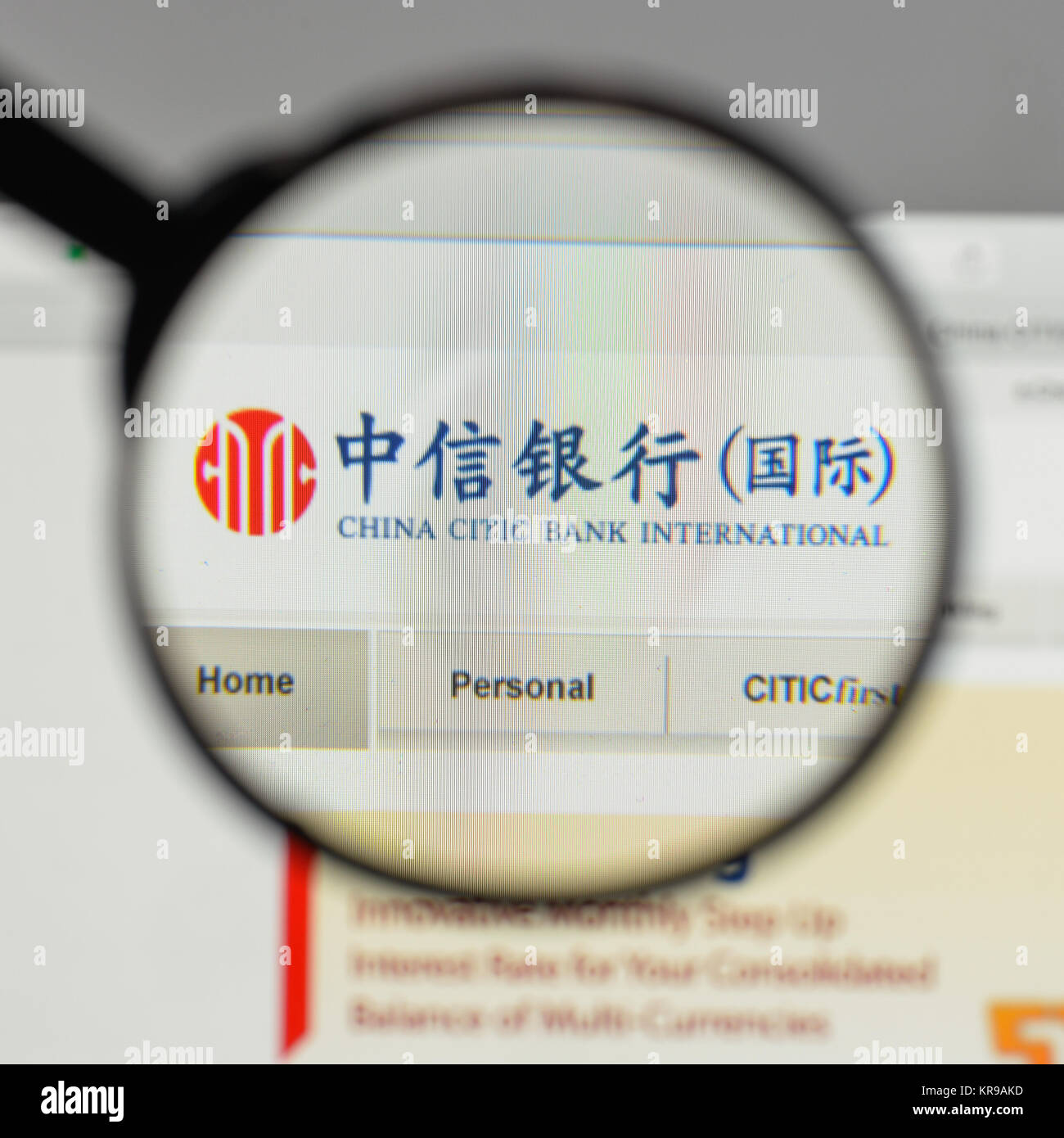 Milan, Italy - August 10, 2017: China CITIC Bank logo on the website ...