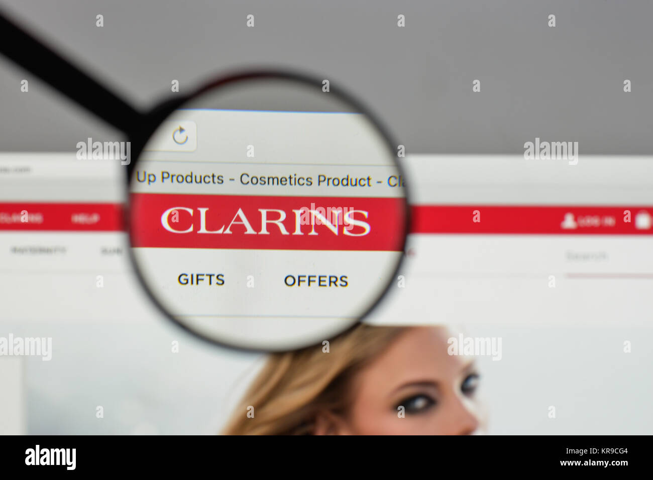 Milan, Italy - August 10, 2017: Clarins logo on the website homepage ...