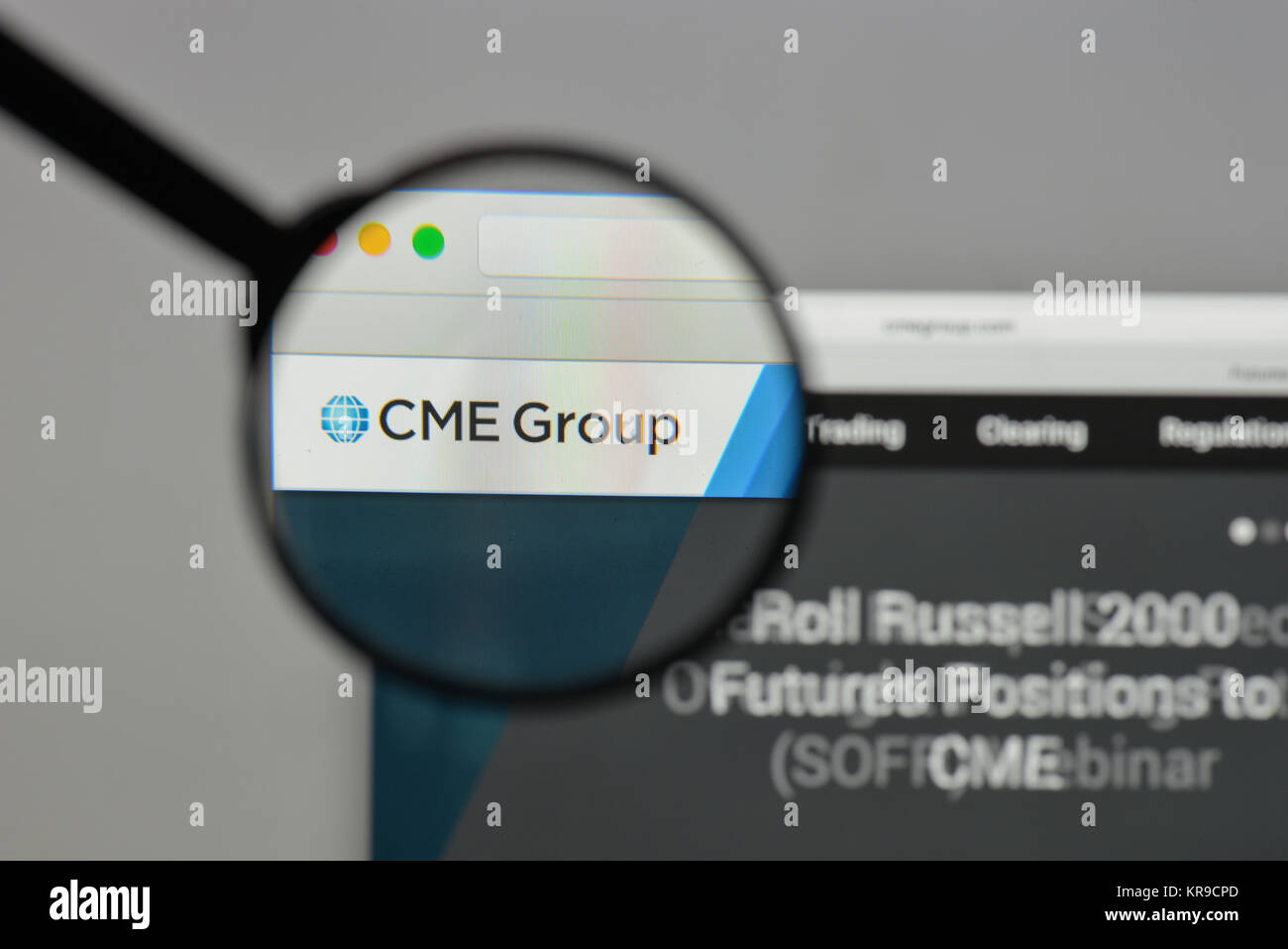 Milan, Italy - August 10, 2017: CME Group logo on the website homepage ...