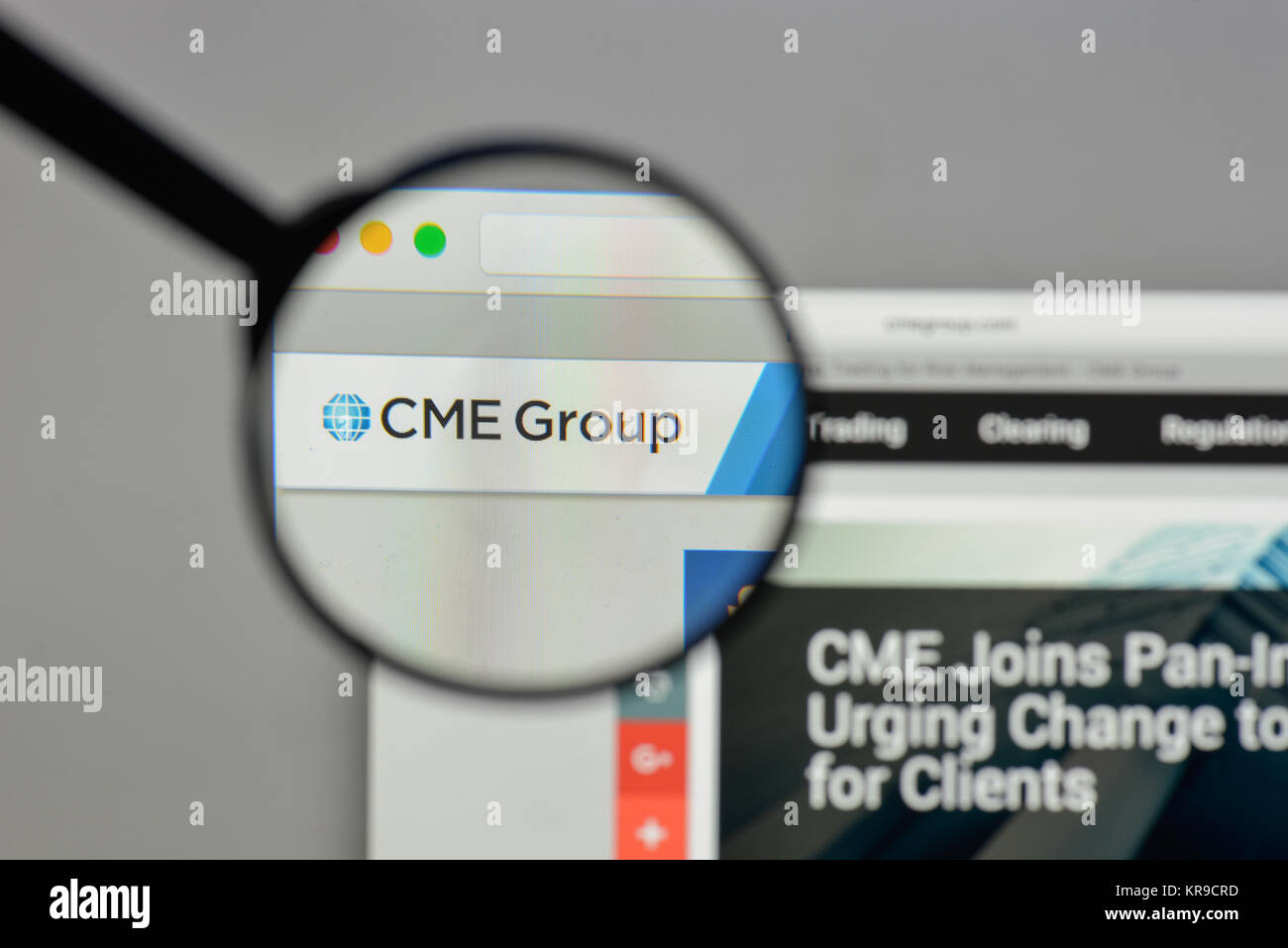 Milan, Italy - August 10, 2017: CME Group logo on the website homepage ...