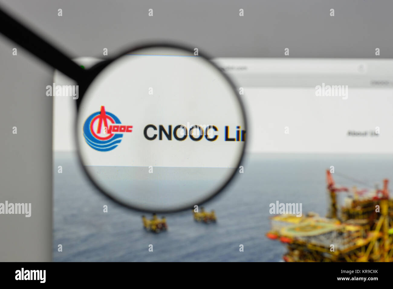Milan, Italy - August 10, 2017: CNOOC logo on the website homepage ...